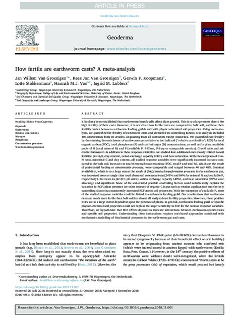 pdf how fertile are earthworm casts a meta analysis ingrid lubbers