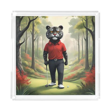 Fore A Black Tiger Playing Golf In The Woods Acrylic Tray Zazzle