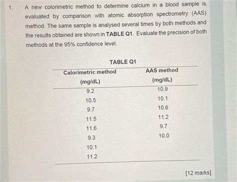 Solved 1 A New Colorimetric Method To Determine Calcium In