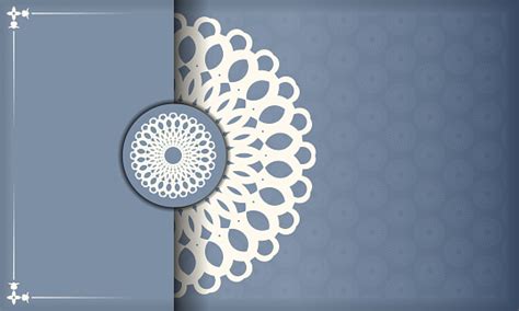 빈티지 패턴으로 인쇄 가능한 초대 장을 디자인하기 위한 템플릿 고급 장식품과 디자인장소가 있는 블루 배너 0명에 대한 스톡 벡터