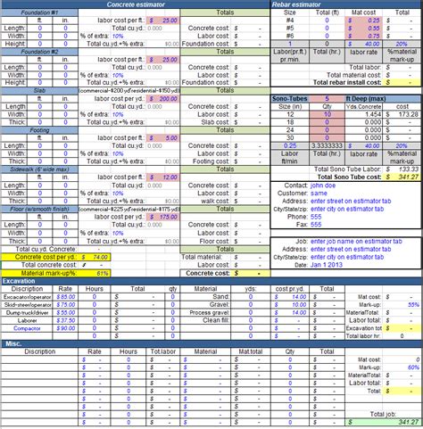 Concrete Estimate Excel TemplateConstruction Office Online
