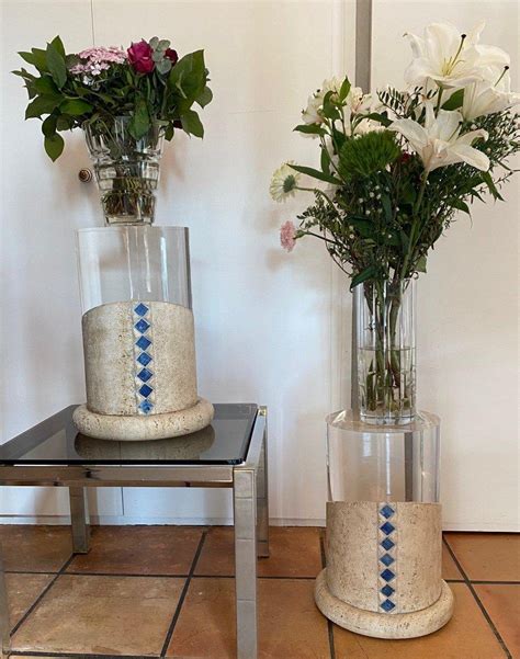 Small Columns Or Sofa End Tables In Travertine And Acrylic Glass Set Of 2 For Sale At Pamono