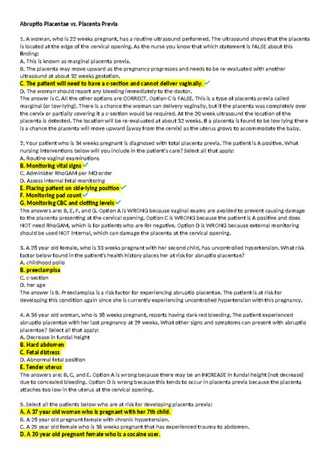 Abruptio Placentae Vs Nursing Abruptio Placentae Vs Placenta Previa A Woman Who Is 22