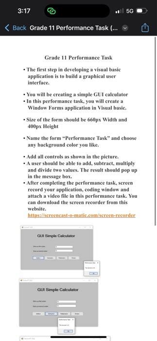 Solved Grade 11 Performance Task The First Step In