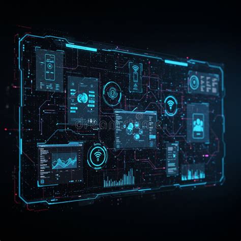 Futuristic Digital Interface Displaying Various Data Panels With A