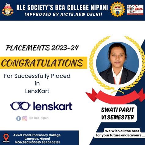 Kle Bca College Nipani On Linkedin Congratulations Swati For Successfully Placed In Lenskart