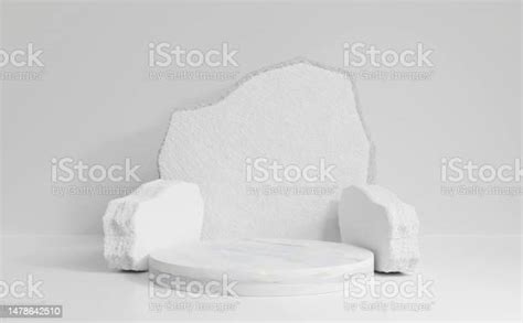 3d는 흰색 배경에 대리석 돌 연단을 표시합니다 프레젠테이션을 위한 빈 흰색 돌 연단 추상 흰색 배경 개념입니다 기하학적 플랫폼 쇼 화장품 무대 쇼케이스3d 렌더링 강단에