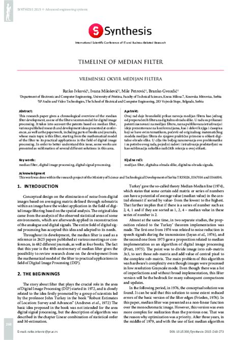 Pdf Chronological Overview Of Median Filter