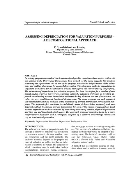 Pdf Assessing Depreciation For Valuation Purposes A Decompositional Approach