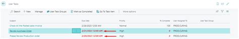 setting up user task reminders in dynamics 365 business central