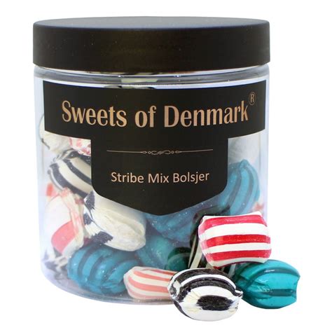 Sweets Of Denmark Stribe Mix Bolsjer Røde Og Sorte Bismarck Og Blå