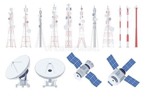 Radio Towers Satellite Antennas Transmission Of Data And Information Over Long Distances Stock