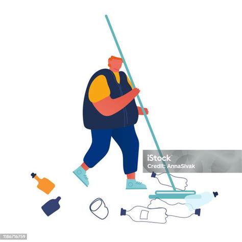 재활용 생태 보호 개념 땅에서 쓰레기를 제거하는 남자 레이크와 남성 캐릭터 청소 지구 표면 사람 저장 행성 세계 환경의 날 만화 플랫 벡터 일러스트 직업에 대한 스톡 벡터