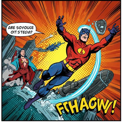 Comic Book Illustration Featuring Two Superhero Characters The Main Character In Red Stock