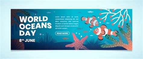 평평한 세계 바다 날 수평 배너 템플릿 프리미엄 벡터