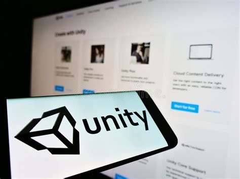 Smartphone With Logo Of Us Video Game Engine Developer Unity Software Inc On Screen In Front Of
