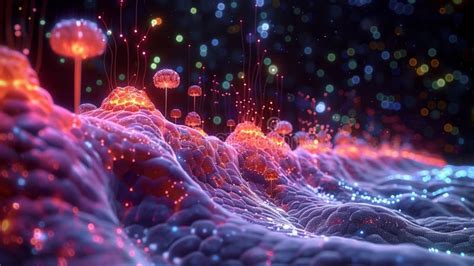 Vibrant Synaptic Transmission Visualization In Neural Network At Night Stock Image Image Of