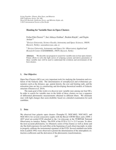 pdf hunting for variable stars in open clusters
