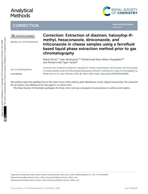 Pdf Correction Extraction Of Diazinon Haloxyfop R Methyl Hexaconazole Diniconazole And