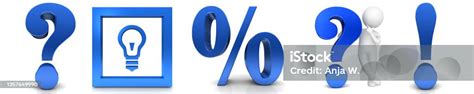 물음표 아이디어 전구 비율 기호 느낌표 금리 사업 기호 심문 마크 블루 아이콘 흰색 질문 스틱 피겨 남자 3d 렌더링 그래픽