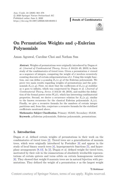 On Permutation Weights And Q Eulerian Polynomials