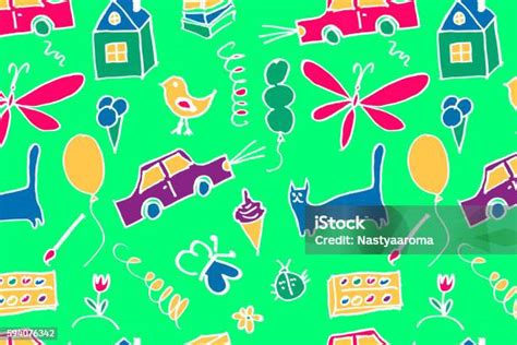 낙서 어린이 그림과 원활한 패턴 귀여운에 대한 스톡 벡터 아트 및 기타 이미지 귀여운 그리기 기타 현악기 Istock