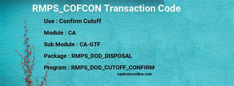 RMPS COFCON SAP Tcode For Confirm Cutoff