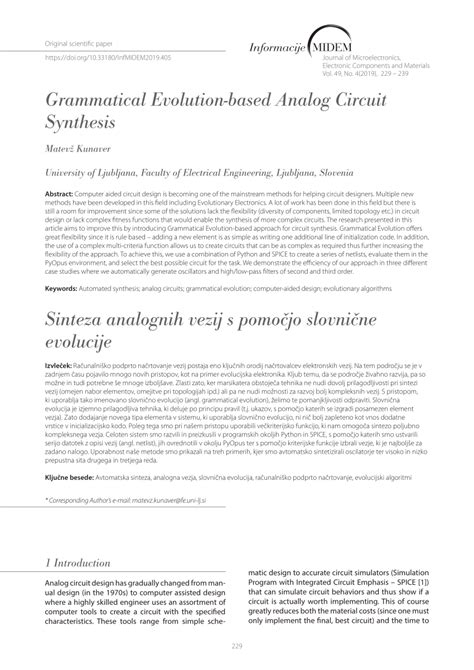 Pdf Grammatical Evolution Based Analog Circuit Synthesis