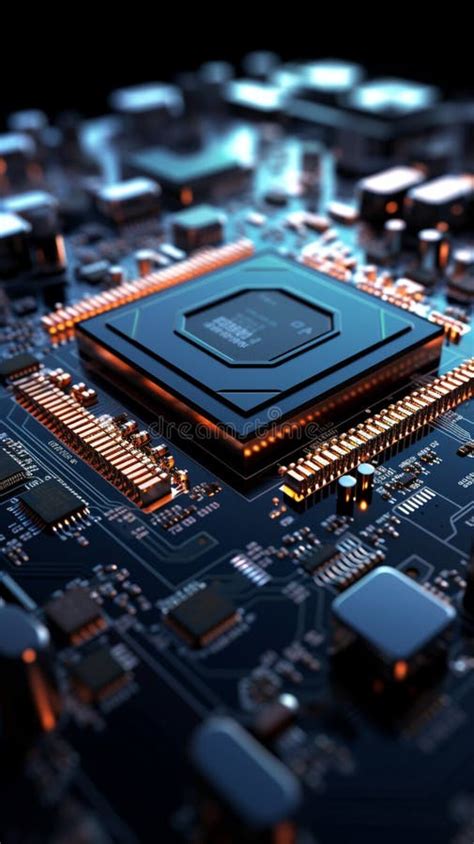 3d Rendered Electronic Circuit Board With Advanced Processor Close Up Stock Illustration