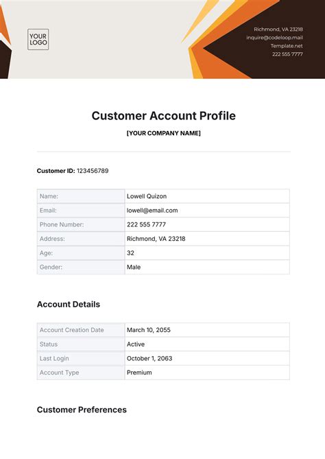 Free Customer Account Profile Template To Edit Online