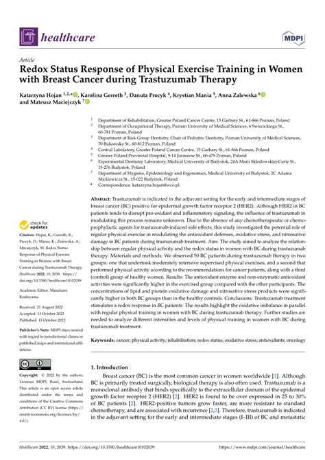 pdf redox status response of physical exercise training in women with