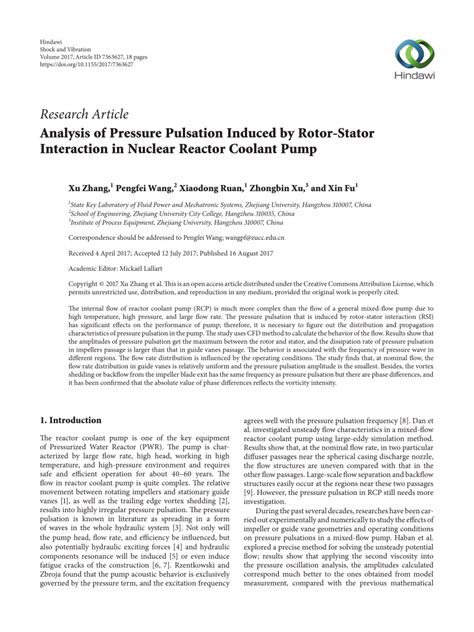 Pdf Analysis Of Pressure Pulsation Induced By Rotor Stator