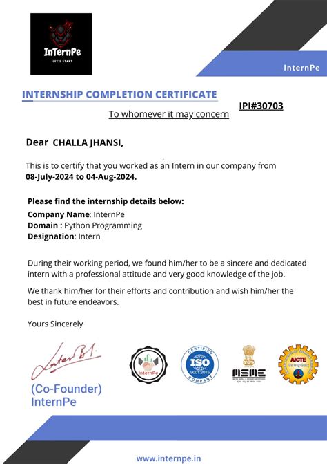 Jhansi Challa On Linkedin Internship Python Programming Internpe