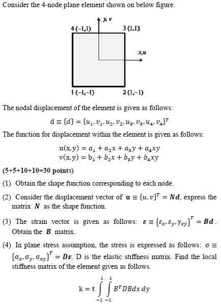 solved consider the 4 node plane element shown on below