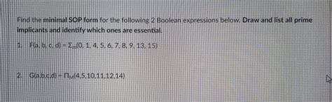 Solved Find The Minimal SOP Form For The Following Boolean Chegg Com