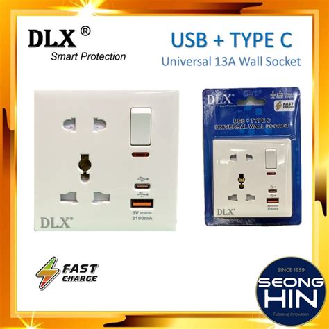 DLX 13A Universal Power Socket With 2 USB Port Type C Multi Socket Shopee Malaysia