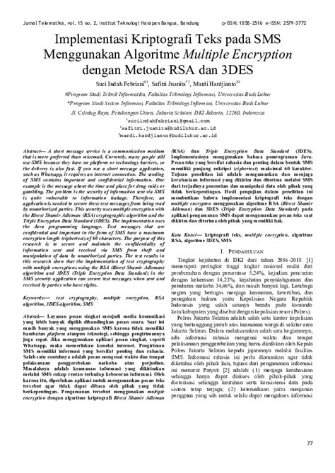 Pdf Implementasi Kriptografi Teks Pada Sms Menggunakan Algoritme