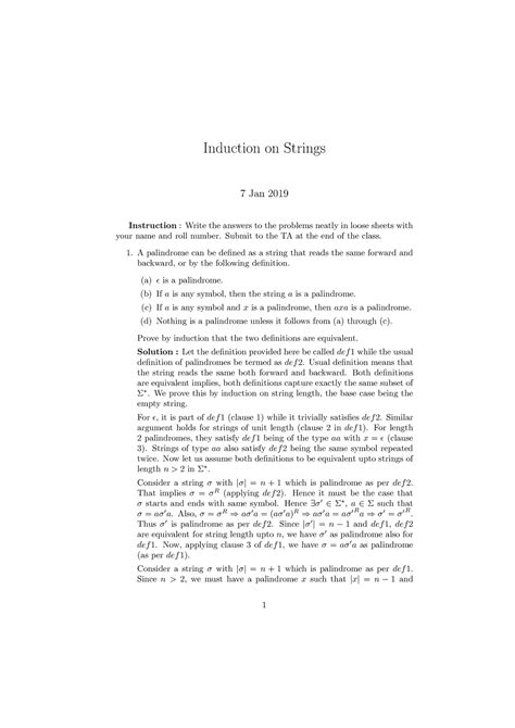 Tut 1 Sol Solución Taller Induction On Strings 7 Jan 2019 Instruction Write The Answers To