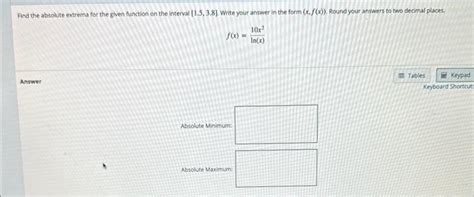 solved find the absolute extrema for the glven function on