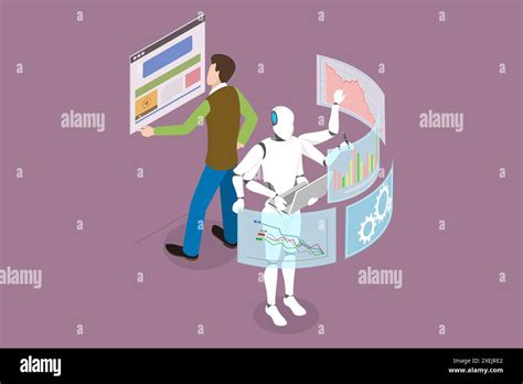 3d Isometric Flat Conceptual Illustration Of Robotic Process Automation Human Vs Robot 3d