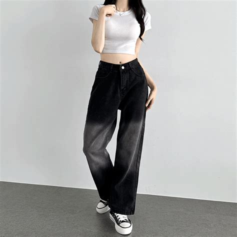 어나더뷰 베이 와이드 롱 흑청 데님 팬츠 워싱 하이웨스트 루즈핏 와이드핏 일자핏 스트레이트 블랙데님 청바지 Noa 10