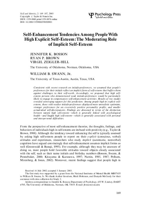 Pdf Self Enhancement Tendencies Among People With High Explicit Self Esteem The Moderating