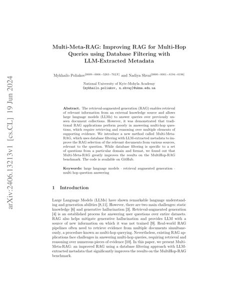 Pdf Multi Meta Rag Improving Rag For Multi Hop Queries Using
