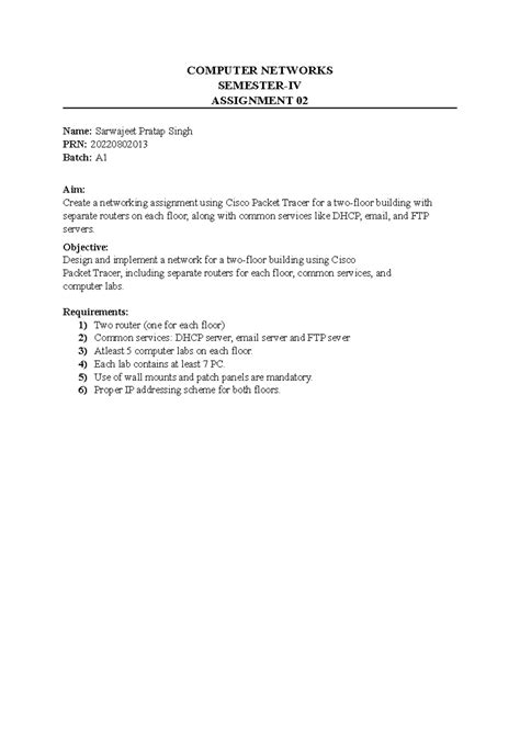 Cn Lab Assignment 02 Computer Networks Semester Iv Assignment 02 Name