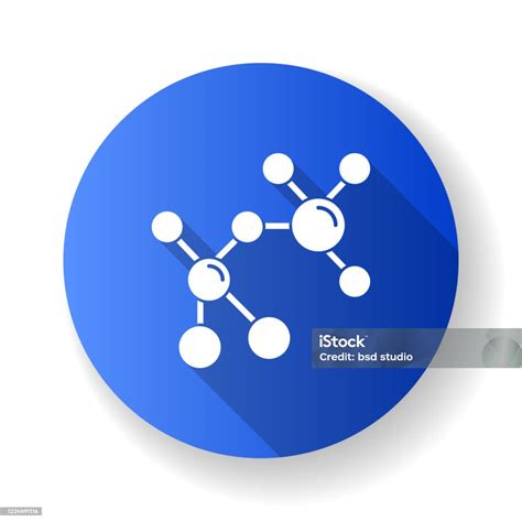 Atom Pemodelan Biru Desain Datar Ikon Glyph Bayangan Panjang Struktur Kristal Bola Molekul Dan