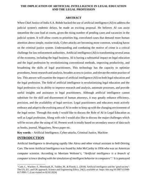 Pdf The Implication Of Artificial Intelligence In Legal Education And