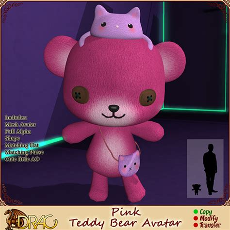 Second Life Marketplace Drac Pink Teddy Bear Avatar Complete With