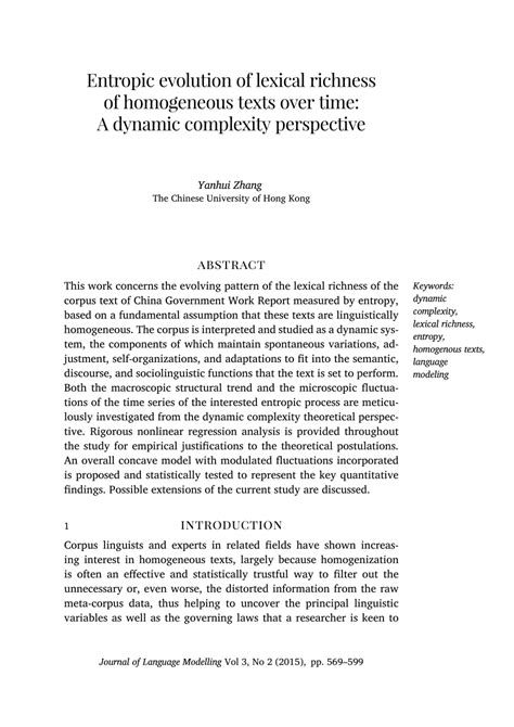 Pdf Entropic Evolution Of Lexical Richness Of Homogeneous Texts Over Time A Dynamic