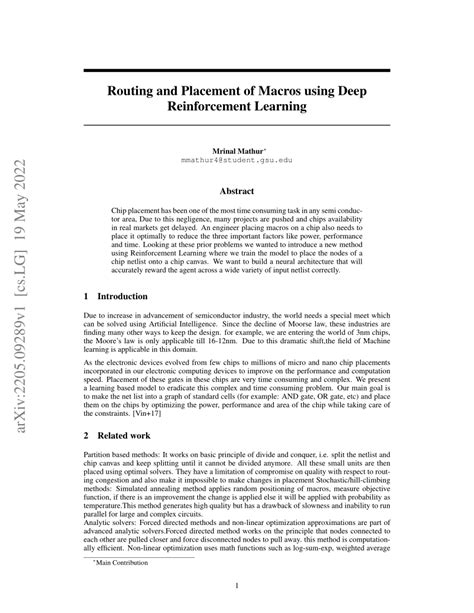 Pdf Routing And Placement Of Macros Using Deep Reinforcement Learning