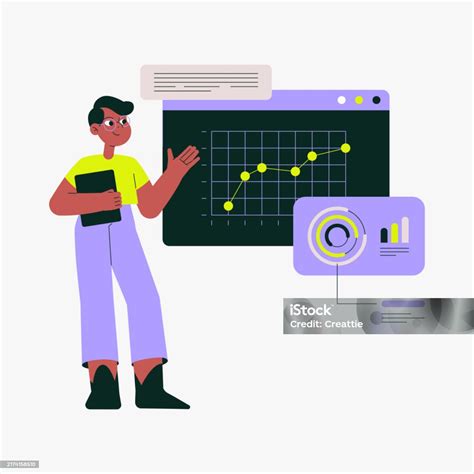 디지털 차트 및 그래프에서 재무 성과 지표를 분석하는 데이터 프레젠테이션 전문가 비즈니스 통찰력 및 전략 설명 평면 벡터